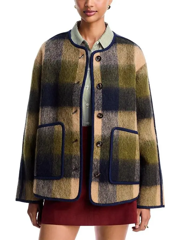 Tanya Taylor Janet Collarless Contrast Trim Jacket - Maritime Blue Multi
