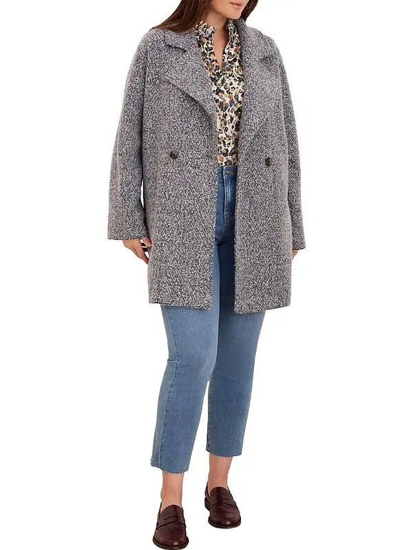 NIC+ZOE Tweed Stitch Notch Collar Coat - Blue Mix