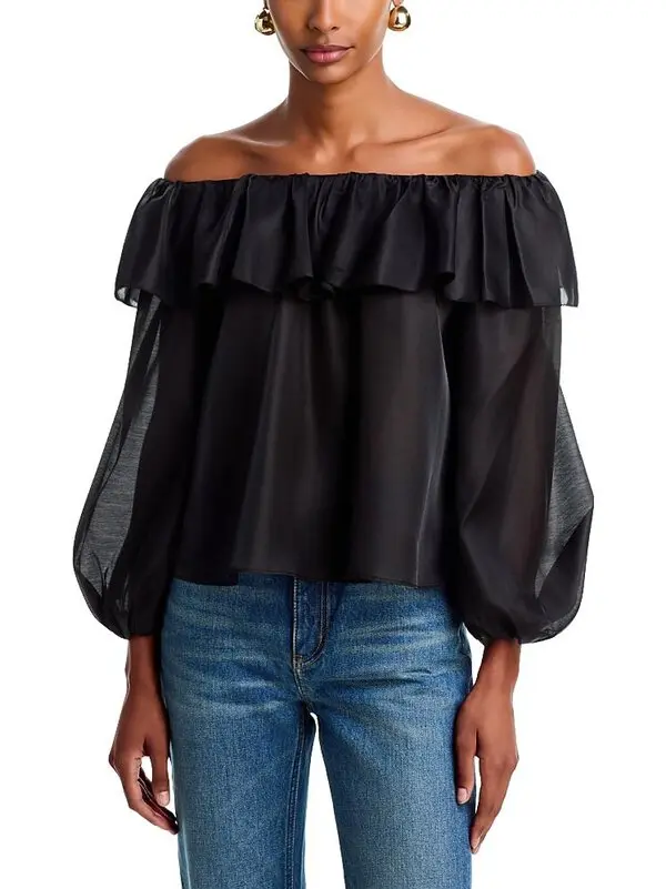 Alice + Olivia Alta Off-the-shoulder Ruffled Top - Black