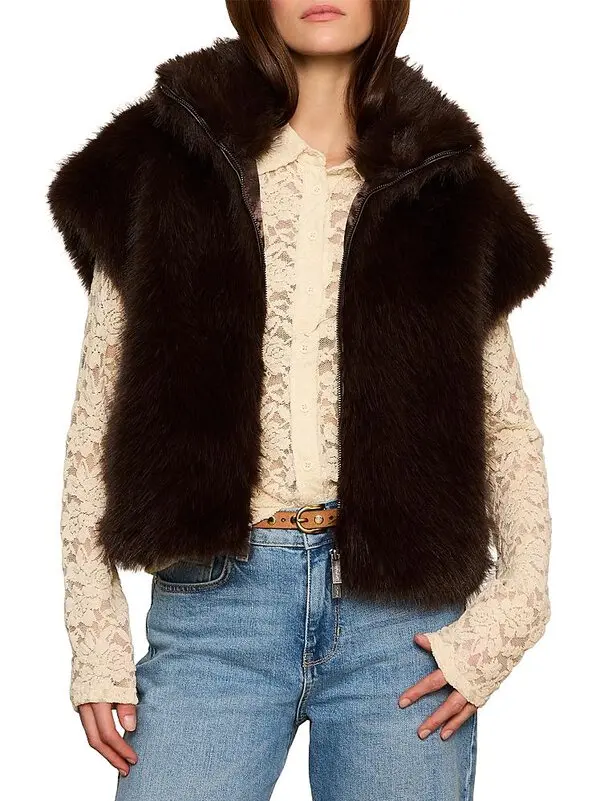 Sanctuary Cozy Faux Fur Vest - Espresso Multi