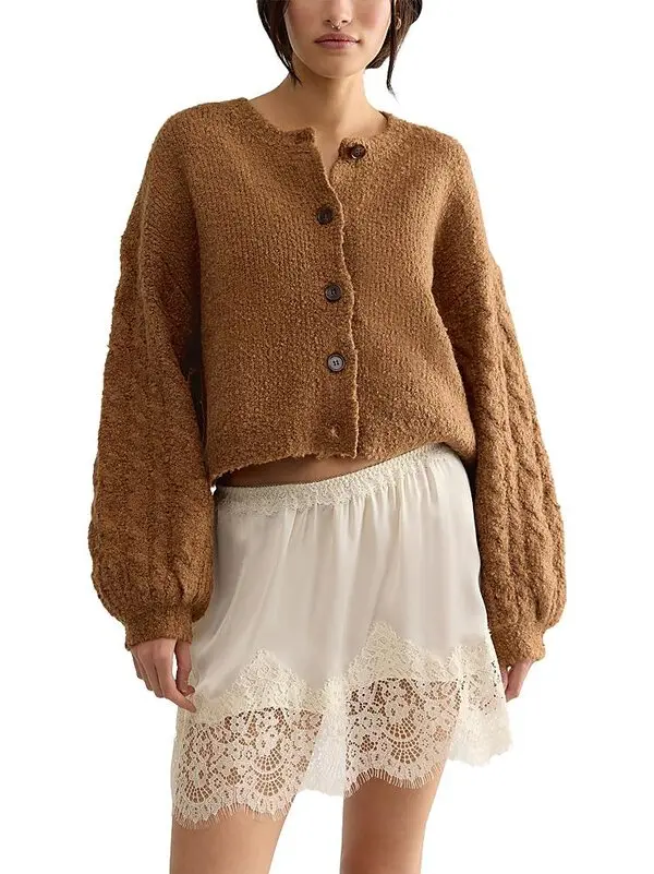 Free People Thistle Button Front Cardigan Sweater - Macadmia