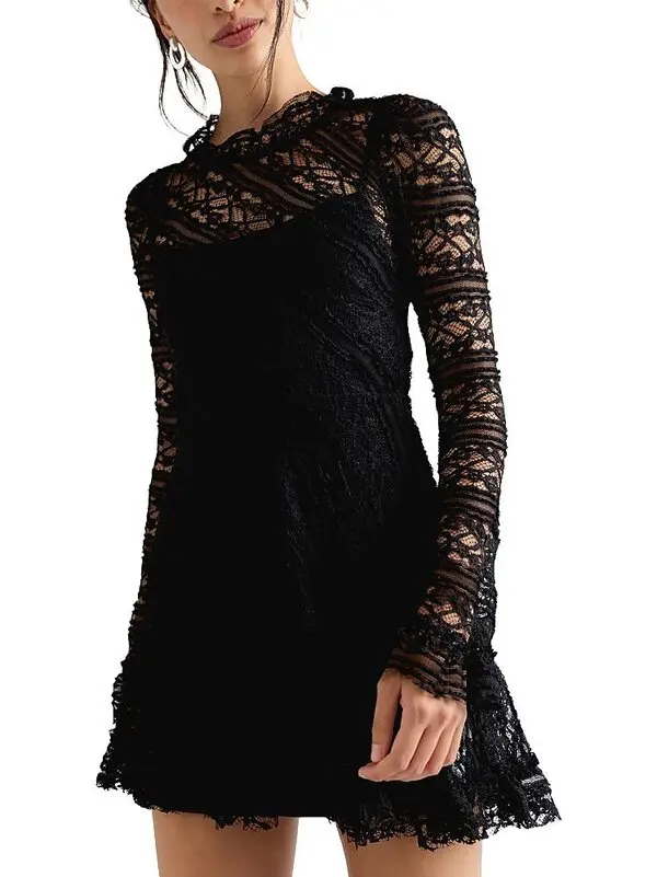 Free People Woodland Whispers Lace Mini Dress - Black