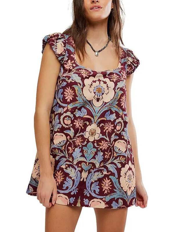 Free People Hopeless Romantic Cotton Mini Dress - Maroon Combo