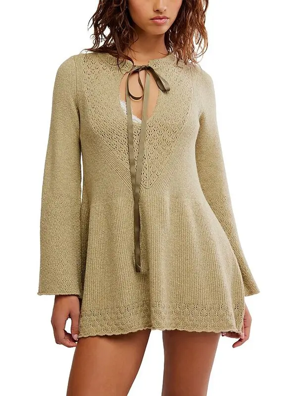 Free People Bali Old Flame Sweater Dress - Olive Tree