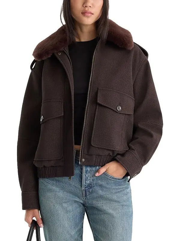 Good American The Better Than Leather Faux Leather Bomber Jacket - Espresso