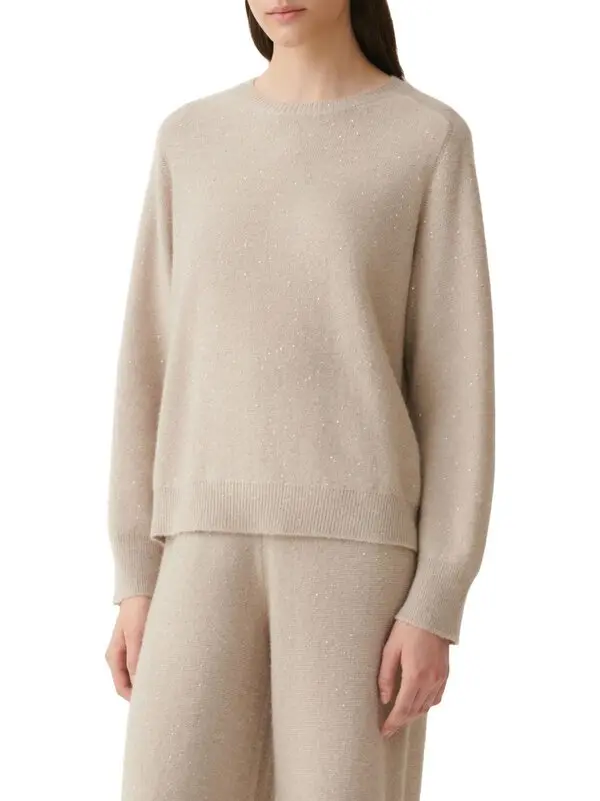 Fabiana Filippi Sequin-embroidered Wool, Silk And Cashmere Crewneck Jumper - Beige