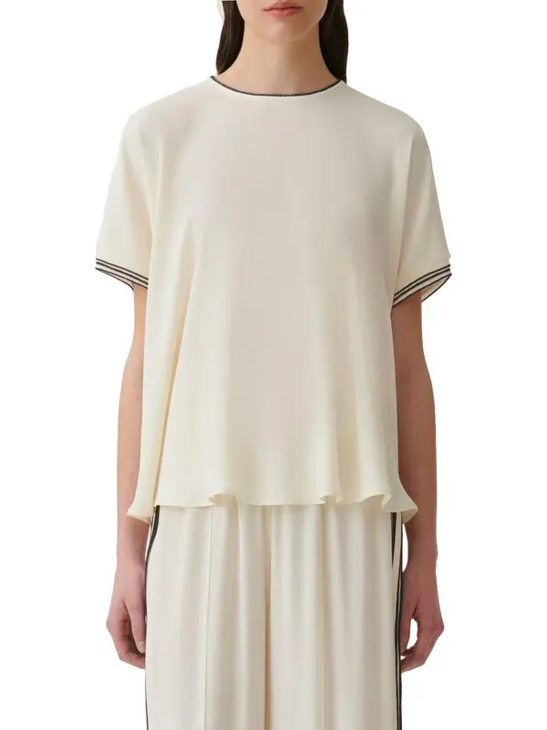 Fabiana Filippi Jewel Embellished Crêpe De Chine Crew Neck Top - Butter