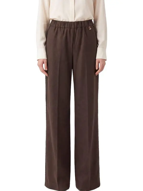 Herno Wide-leg Wool Blend Palazzo Trousers With An Elasticated Waist - Brown