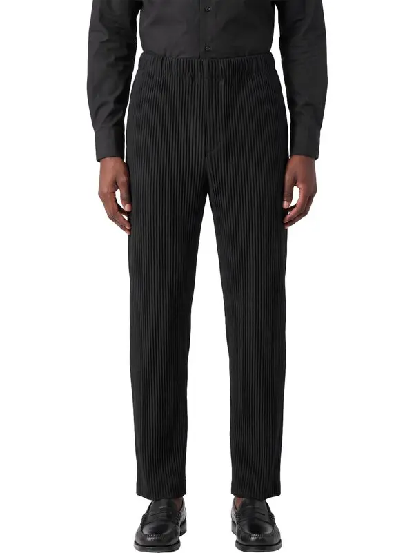 Issey Miyake Homme Plissé Slim Fit Pleated Trousers With Elasticated Waist - Black