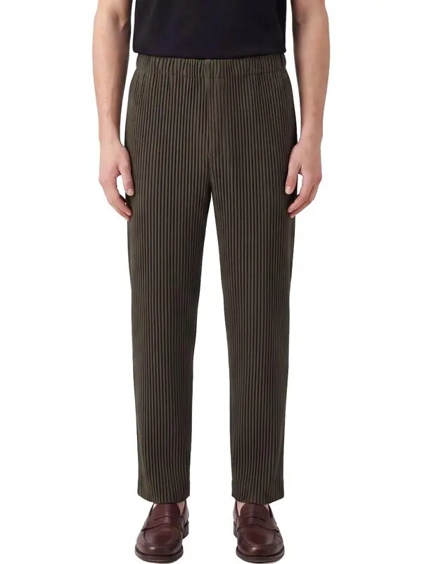 Issey Miyake Homme Plissé Slim Fit Pleated Trousers With Elasticated Waist - Brown