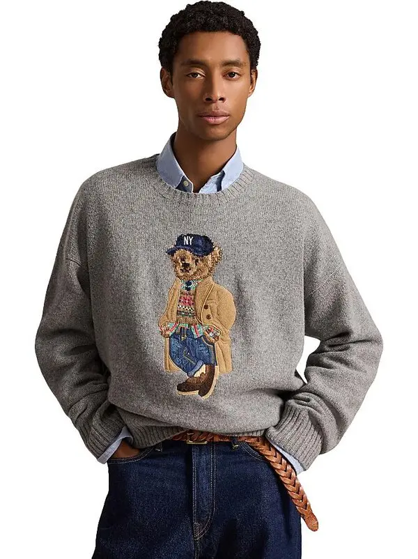 Polo Ralph Lauren Wool & Cashmere Relaxed Fit Polo Bear Sweater - Grey Combo