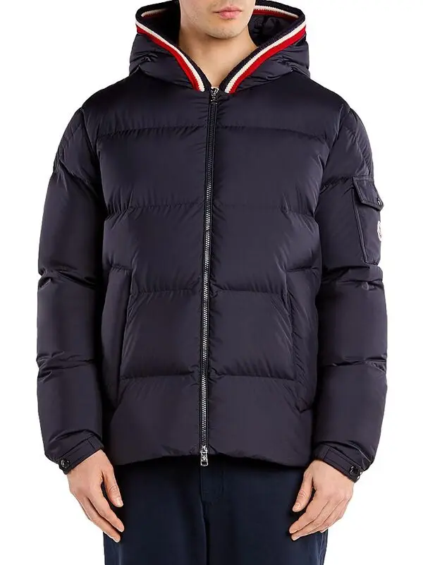 Moncler Lacfroid Stripe Hood Down Puffer Jacket - Navy