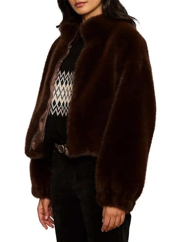 Sanctuary Everest Faux Fur Bomber Jacket - Espresso Multi