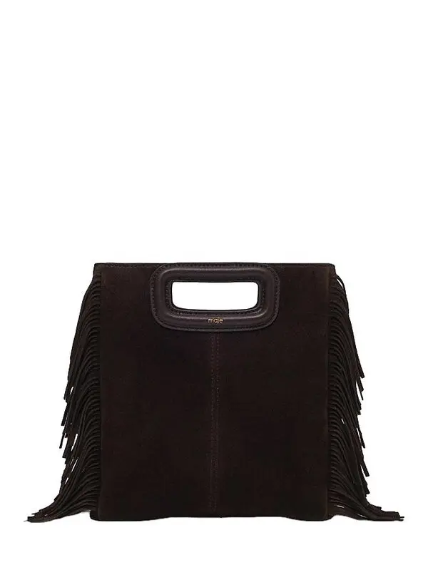 Maje M Fringed Suede Crossbody Bag - Dark Brown