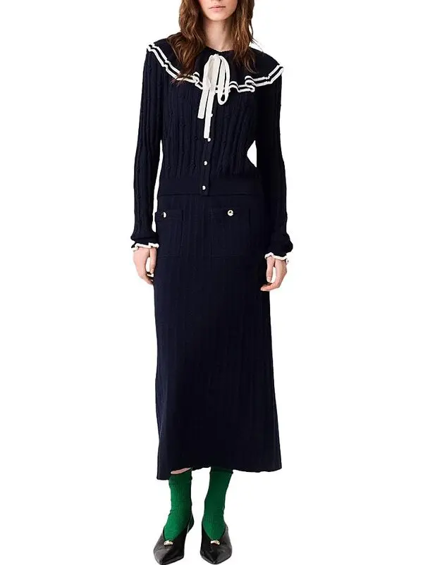Maje Migna Layered Cape Cardigan - Navy
