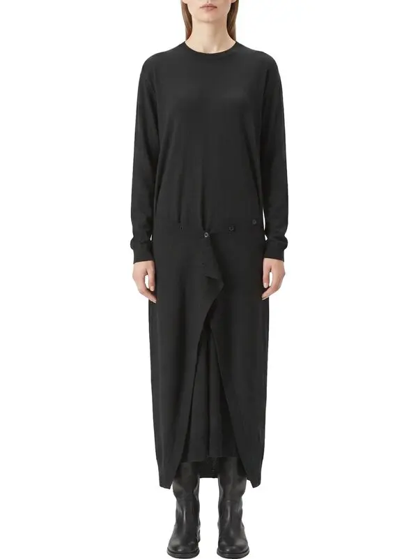 LEMAIRE Asymmetrical Knit Midi Dress With Dropped Shoulders - Black