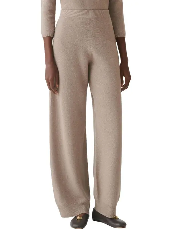 Fabiana Filippi High-waisted Wide-leg Knit Trousers In Wool And Silk - Coffee