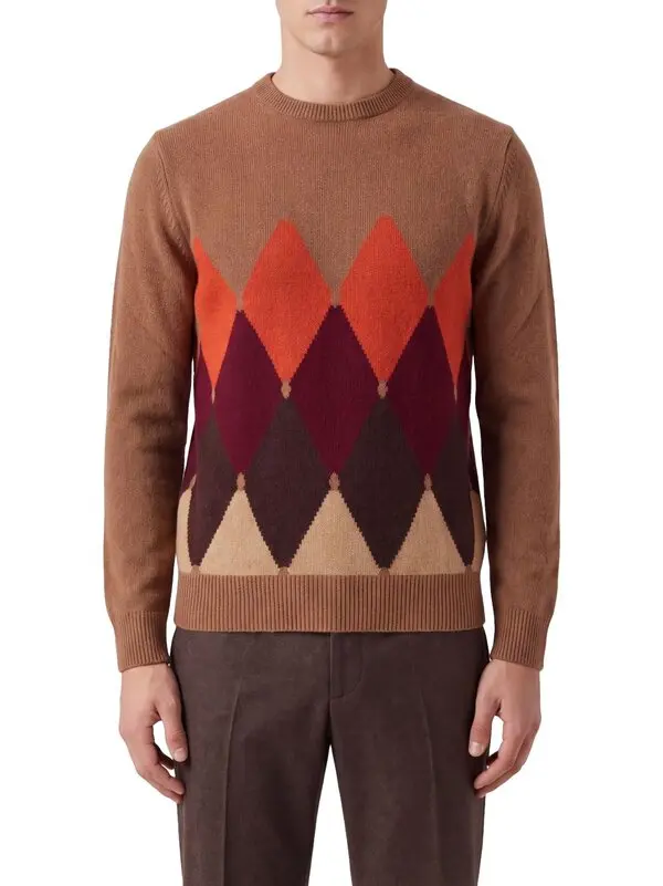 BALLANTYNE Diamond Pattern Pure Cashmere Crewneck Jumper - Brown