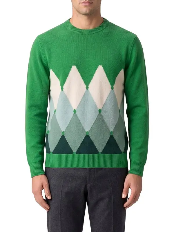 BALLANTYNE Diamond Pattern Pure Cashmere Crewneck Jumper - Green