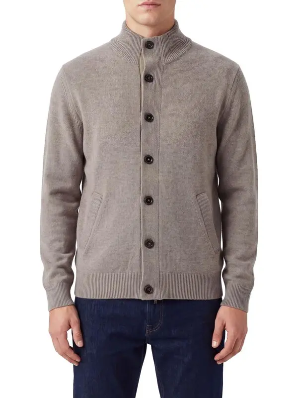 Brioni High-neck Pure Cashmere Cardigan With Button Closure - Grey