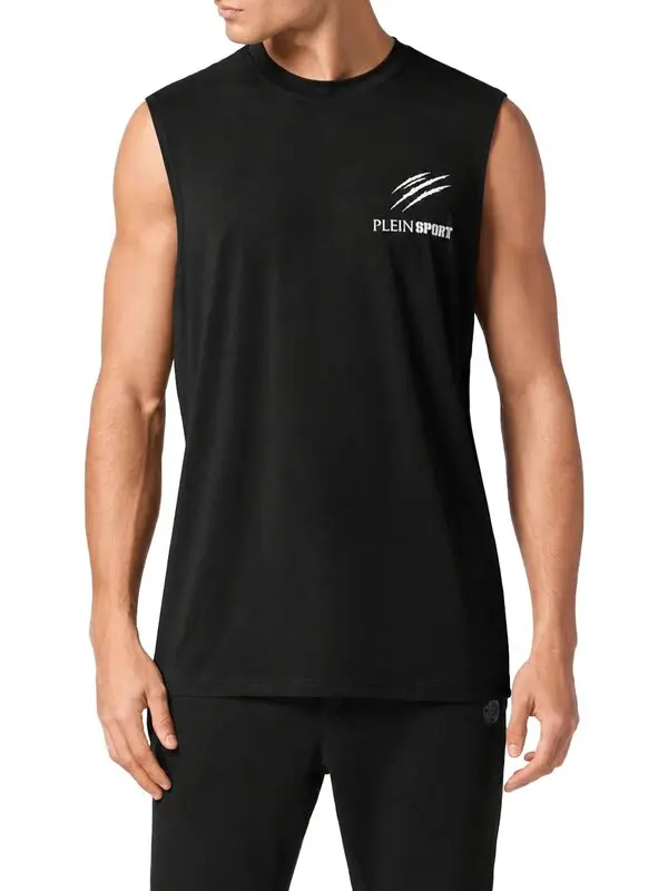 PLEIN SPORT Contrast Logo Cotton Tank Top - Black