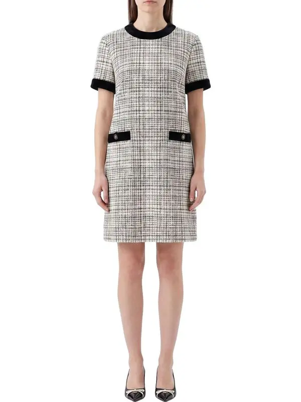 Valentino Garavani Tweed Sheath Mini Dress With Patch Pockets - Cream