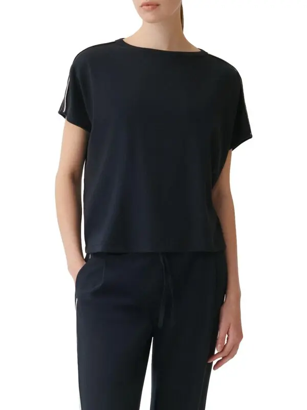 Fabiana Filippi Striped Cotton T-shirt With Dropped Shoulders - Navy