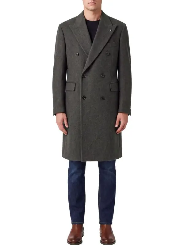 Tagliatore Double-breasted Long Coat In Pure Virgin Wool - Charcoal