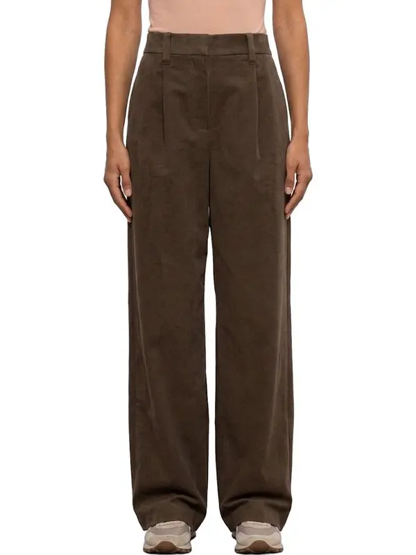 Brunello Cucinelli Wide-leg 100% Cashmere Tailored Trousers With Monili - Brown