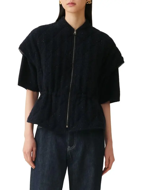Fabiana Filippi Short Padded Wool And Cashmere Cape With A Bomber Collar - Blue