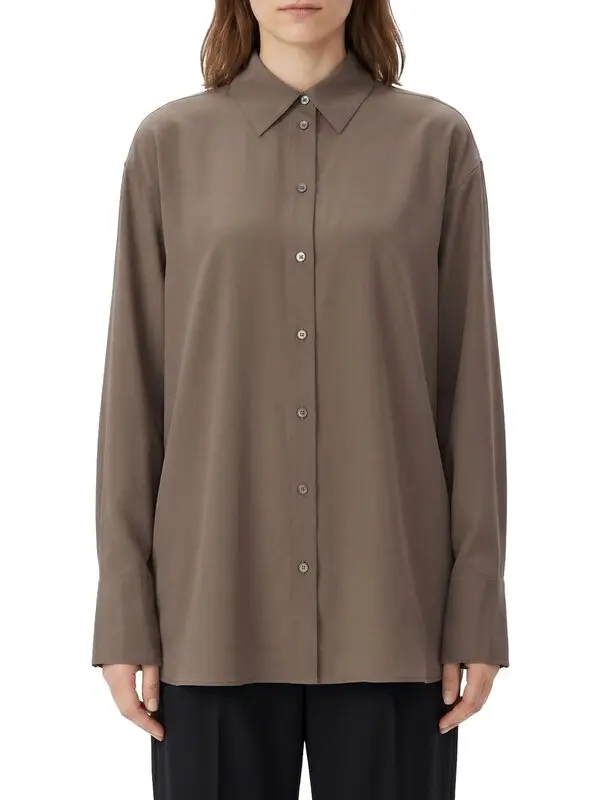 TOTEME Relaxed Fit Pure Silk Shirt With French Collar - Brown