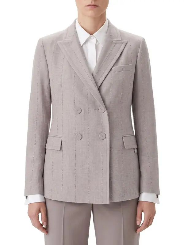 Fabiana Filippi Double-breasted Cropped Virgin Wool Blazer - Coffee