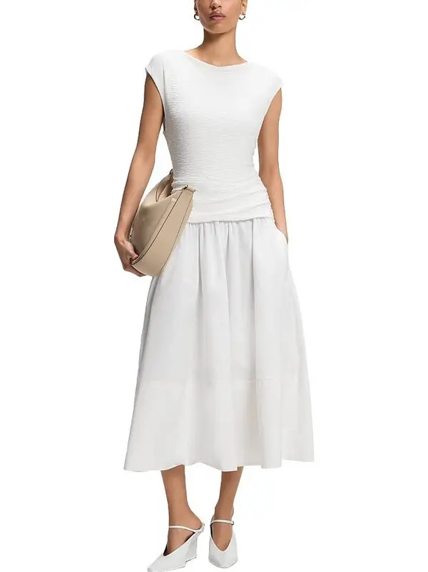 BOSS Estruci Mixed Media Midi Dress - White