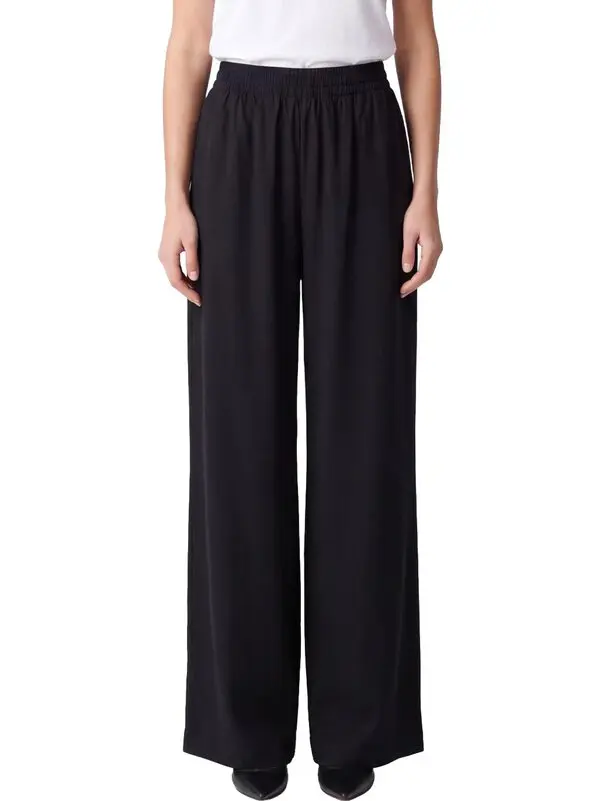 Fabiana Filippi Wool Blend Palazzo Trousers With Elastic Waist And Jewel Detail - Black