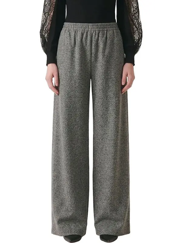 Fabiana Filippi Wool Blend Palazzo Trousers With Elastic Waist And Jewel Detail - Grey
