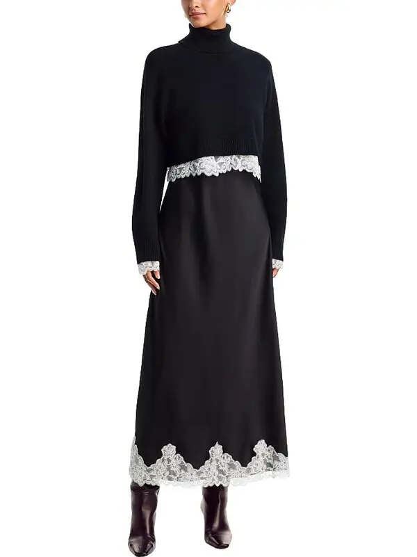 Aqua X Nicky Hilton Lace Trim Slip Dress & Sweater Exclusive - Black