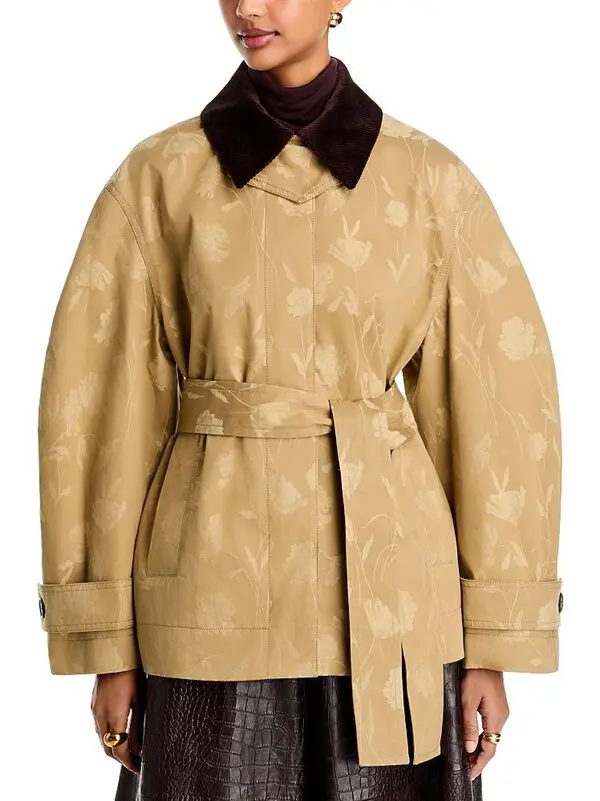Erdem Poppy Cotton Jacquard Oversize Jacket - Camel