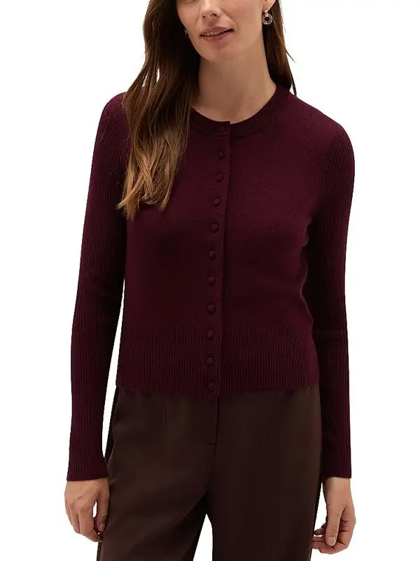 HOBBS LONDON Elsa Wool Cardigan Sweater - Fig Purple