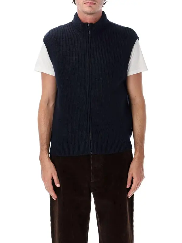 MARGARET HOWELL Wool Zip-front Knit Vest - Blu