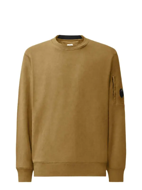 C.P. COMPANY Cotton Ribbed Crewneck Sweatshirt With Back Embroidered Logo And Lens Pocket - Verde