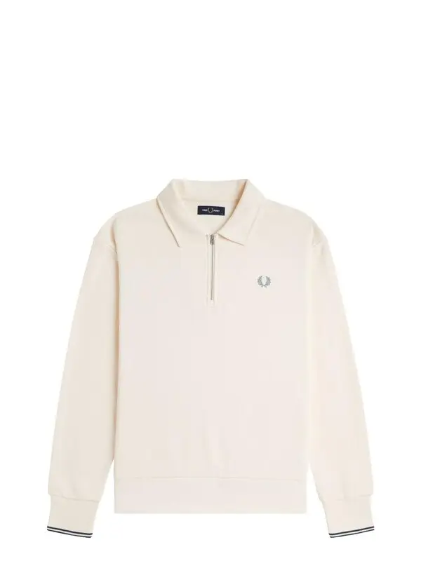 Fred Perry Zip-up Logo Sweatshirt In 100% Cotton - Ivory