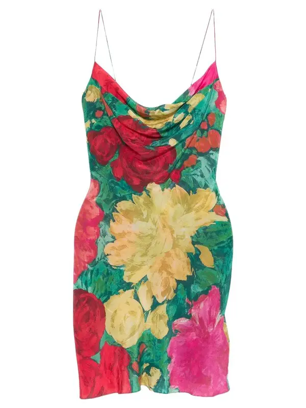 Balmain Cowl Neck Mini Dress With Thin Straps In Silk - Multicolor