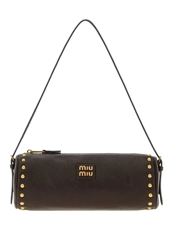 Miu Miu Dark Mini Leather Handbag With Antiqued Golden Brass Hardware - Brown