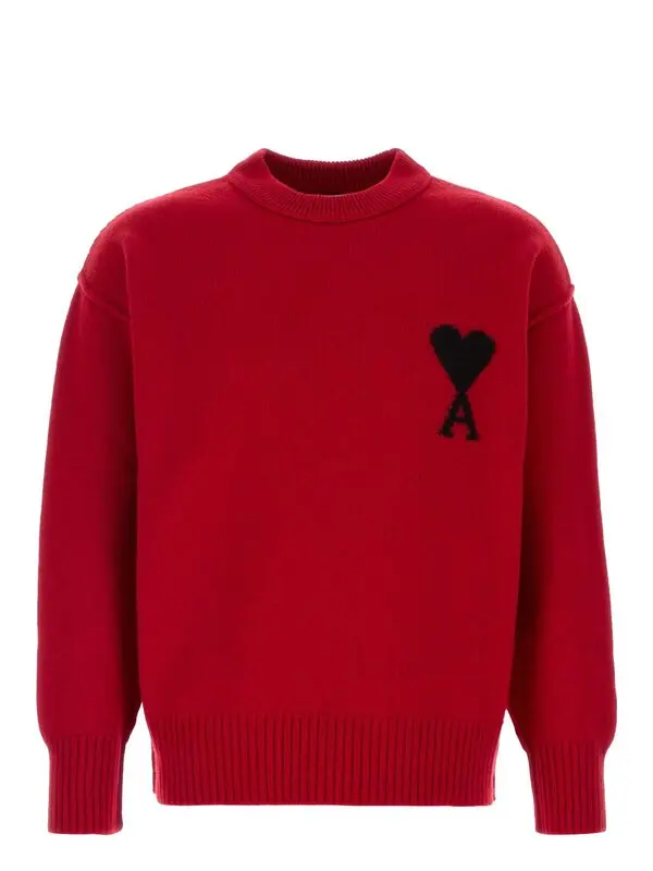AMI Paris 100% Virgin Wool Crewneck Sweater For - Red