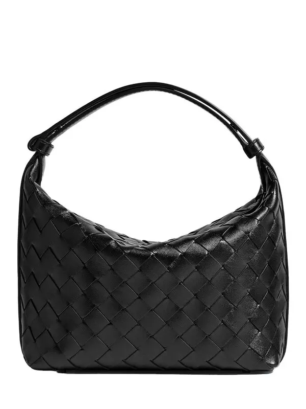 Bottega Veneta Woven Leather Shoulder Handbag With Adjustable Snap Strap, Zip Closure, W 20 X H 13 X D 9.5 Cm - Nero