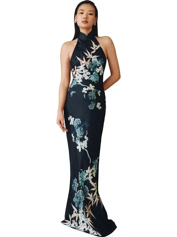 SAU LEE Gillian Satin Dress - Black Multi