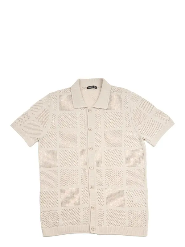 EIGHT X Breeze Short Sleeve Knit Shirt Beige - White