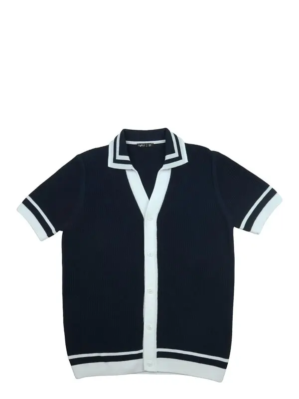EIGHT X Pier Knit Short Sleeve Shirt Navy - Blue