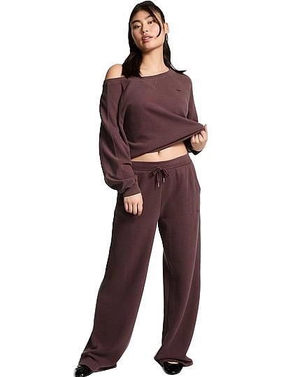 Pink Wondersoft Waﬄe-knit Wide-leg Pants - Brown