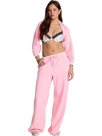 Pink Wondersoft Waﬄe-knit Wide-leg Pants - Pink